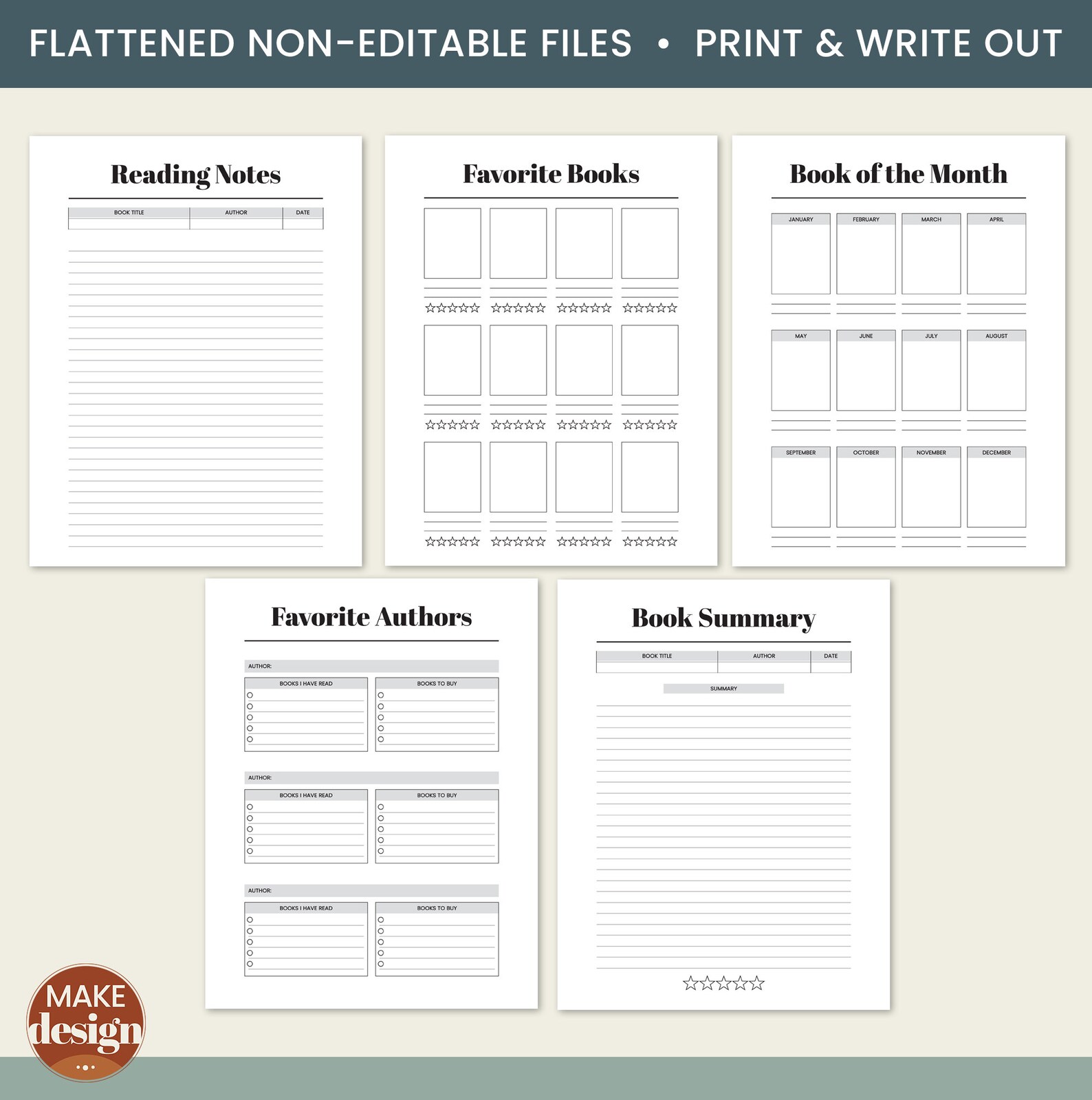 Book Journal Printable Planner, Book Lovers Planner Bundle, Reading Log ...