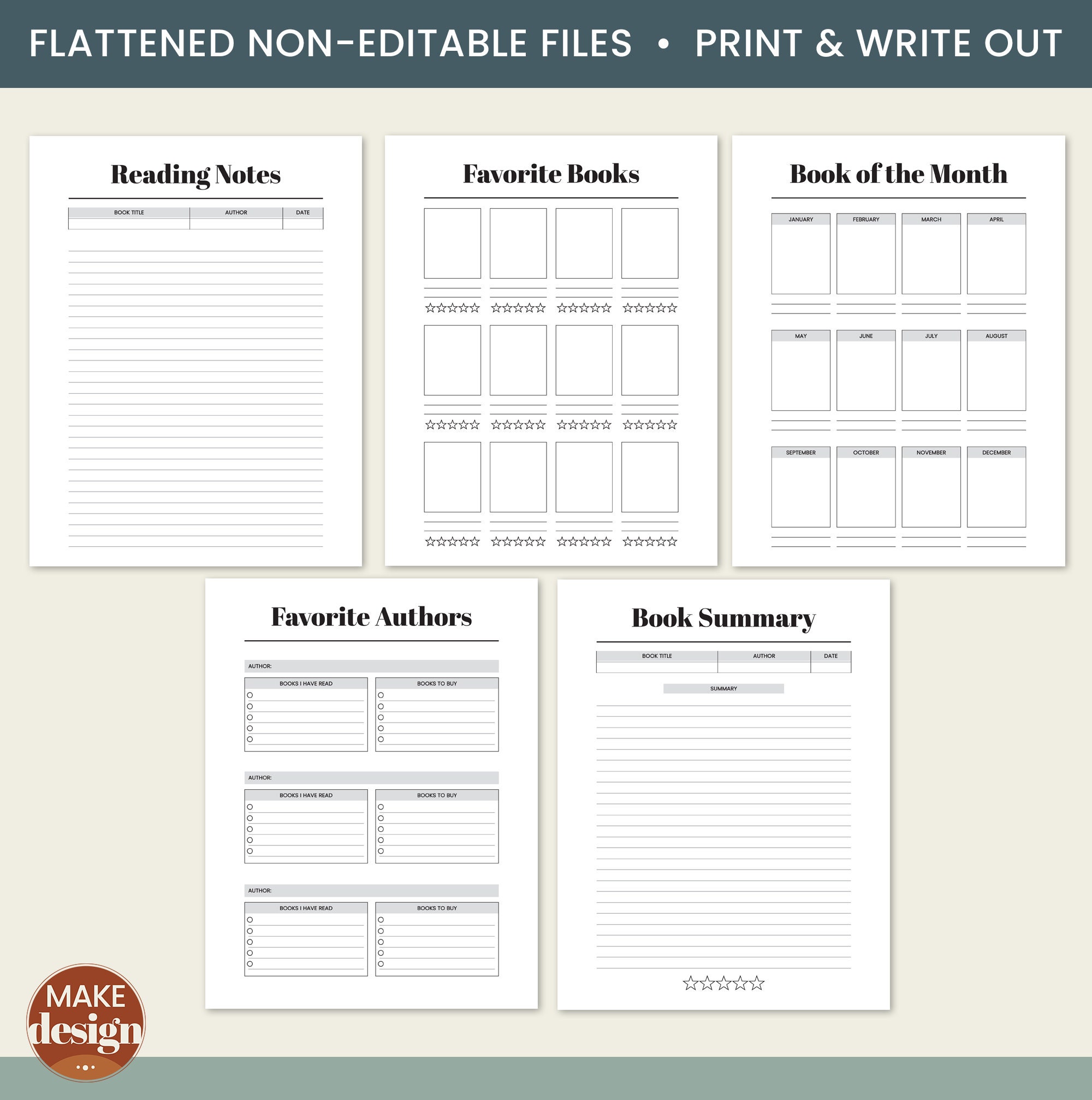 Book Journal Printable Planner, Book Lovers Planner Bundle, Reading Log ...