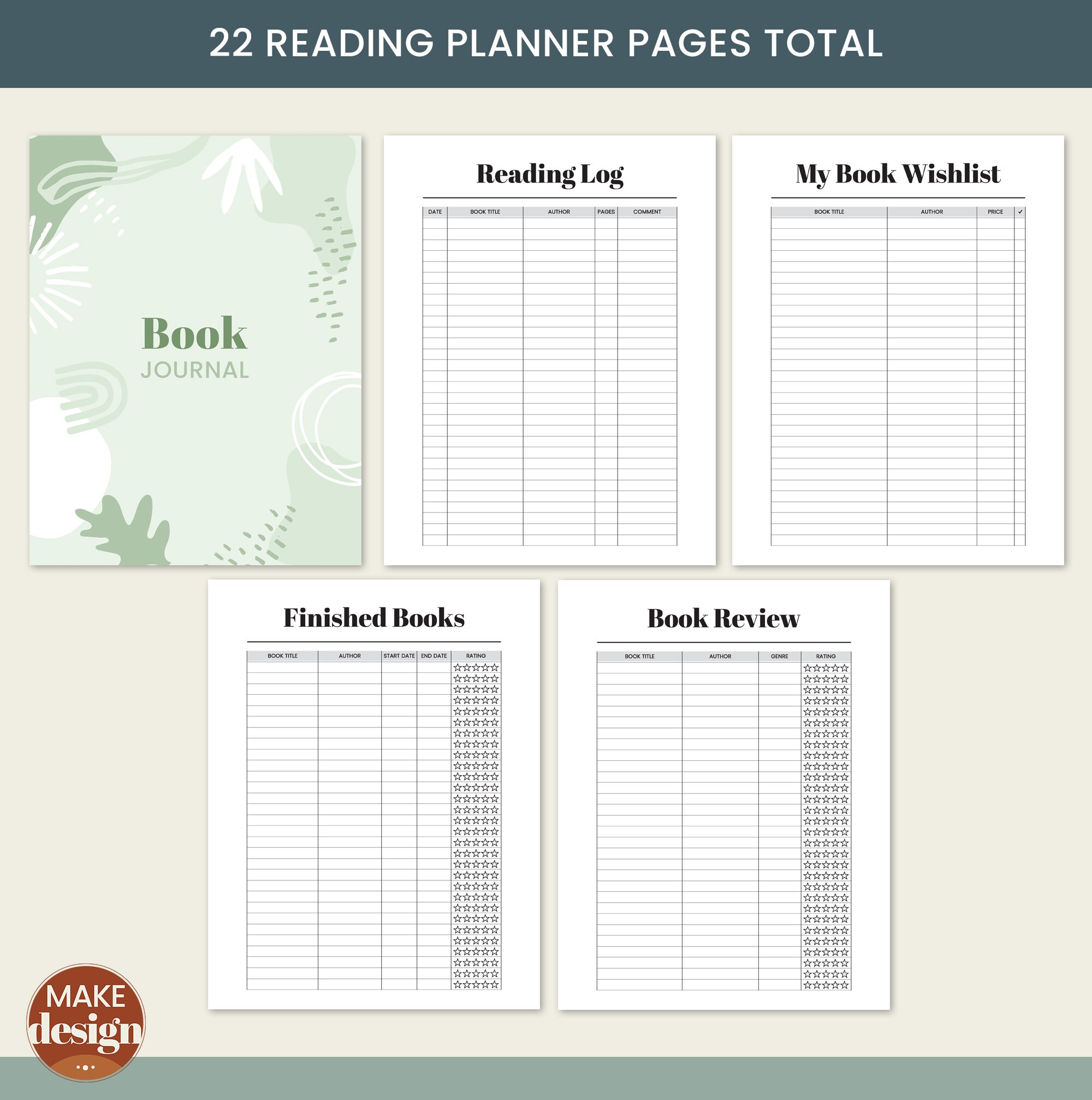 Book Journal Printable Planner, Book Lovers Planner Bundle, Reading Log ...