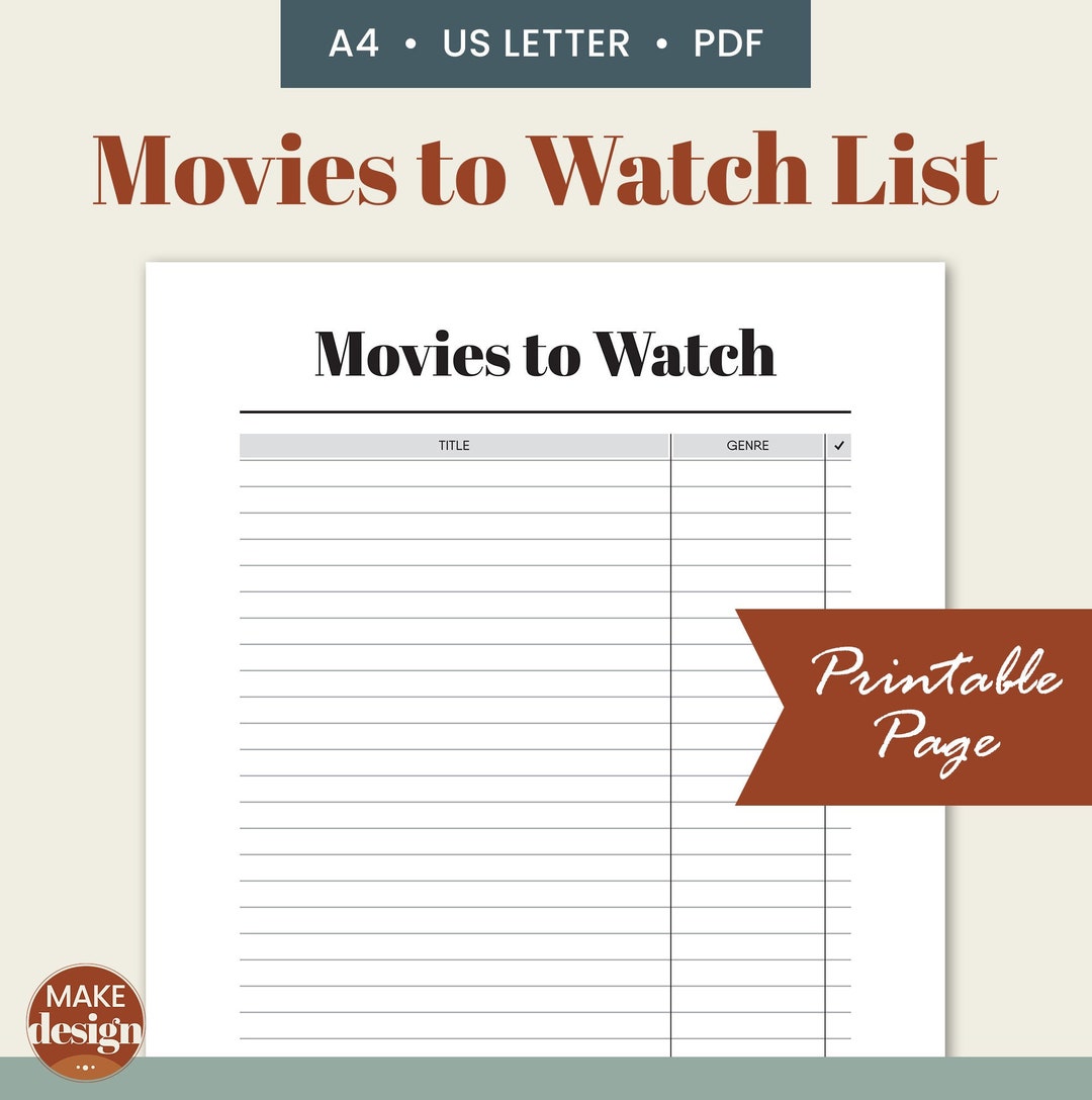 Movies to Watch Printable Page Movie Planning List Family - Etsy