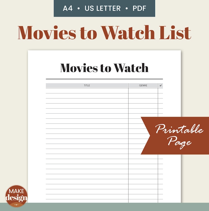 Movies to Watch Printable Page Movie Planning List Family - Etsy