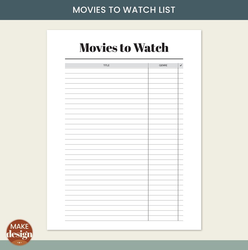 Movies to Watch Printable Page Movie Planning List Family - Etsy