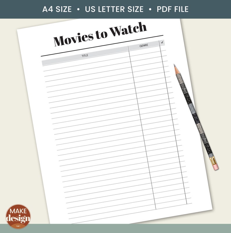 Movies to Watch Printable Page Movie Planning List Family - Etsy