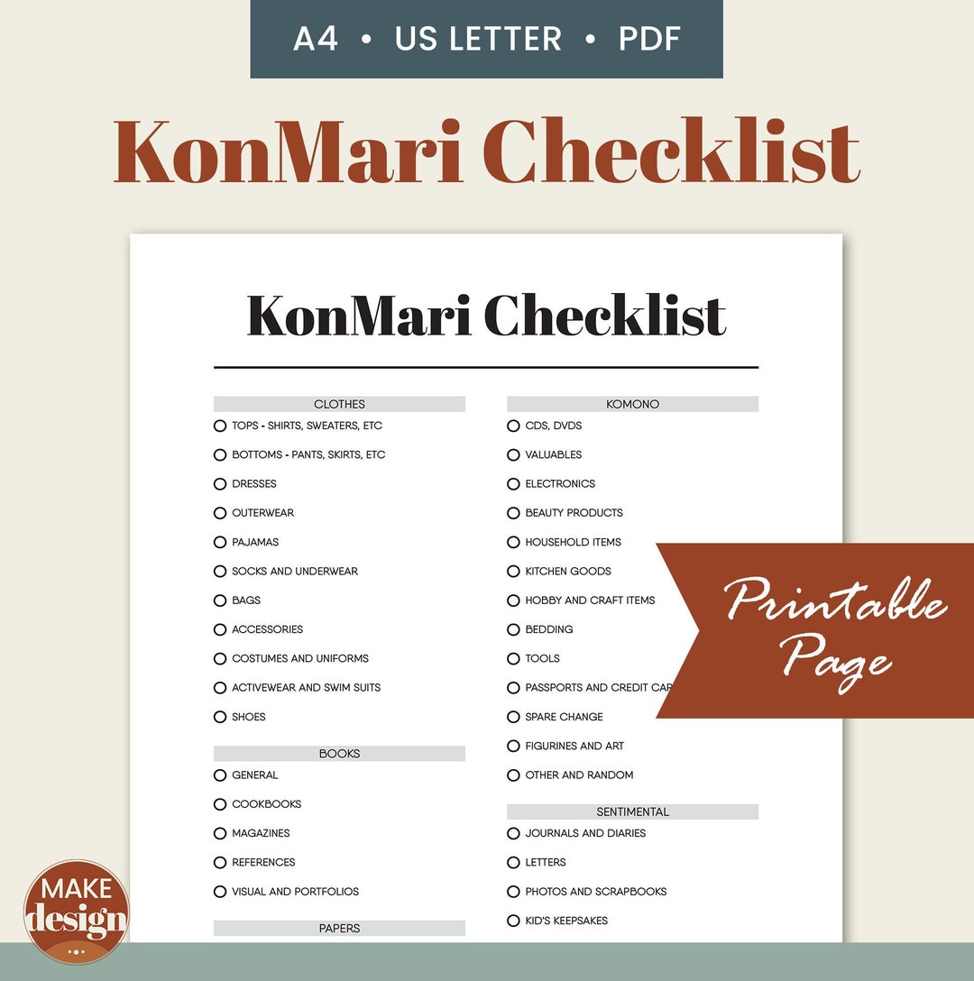 Konmari Cleaning Checklist Printable, Room Declutter, Marie Kondo ...