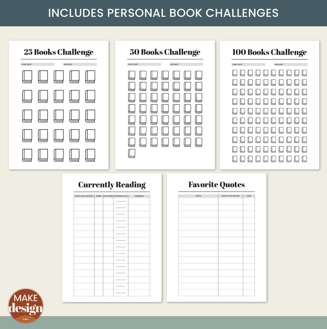 Book Journal Printable Planner Book Lovers Planner Bundle - Etsy