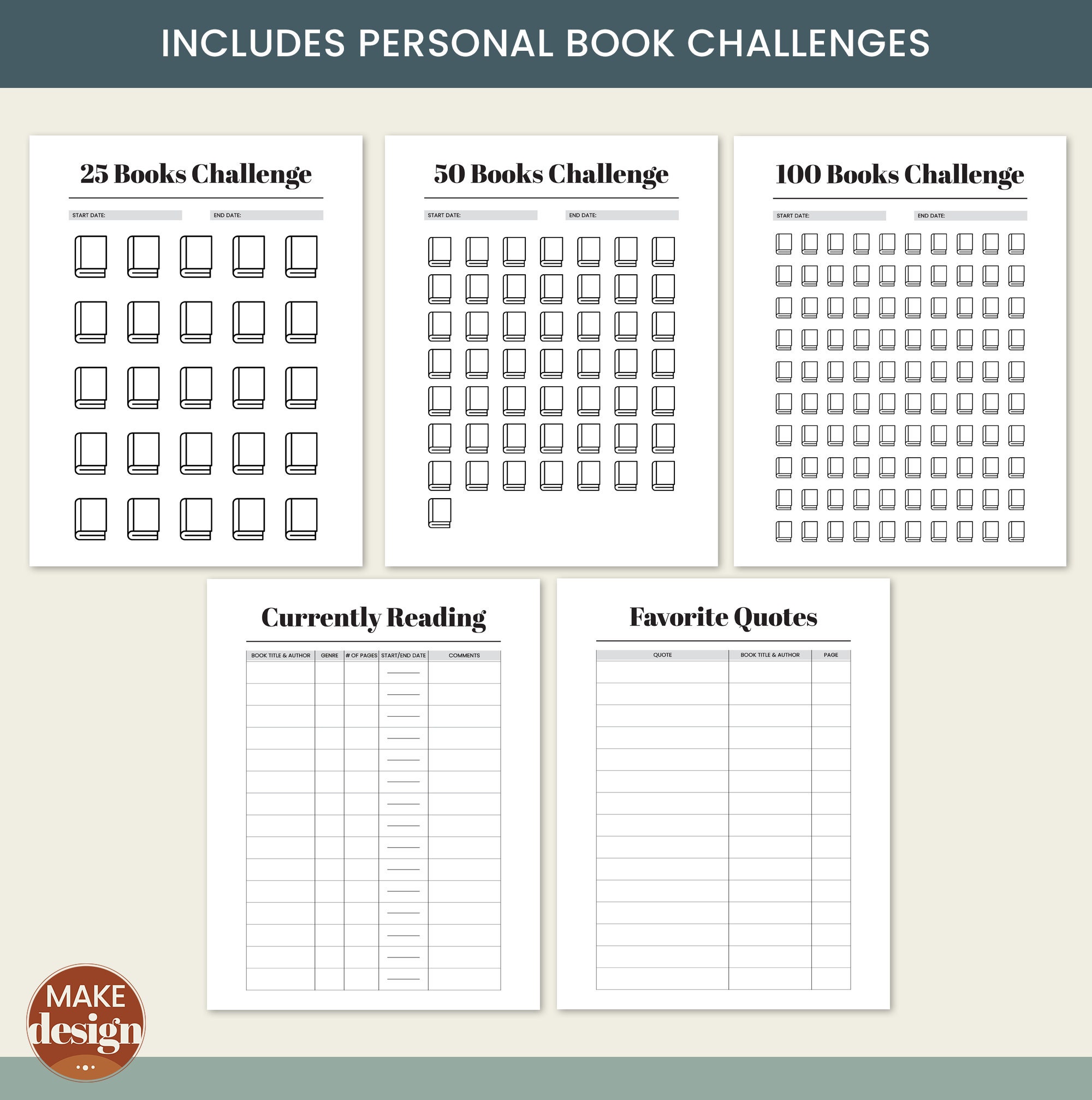 Book Journal Printable Planner, Book Lovers Planner Bundle, Reading Log ...