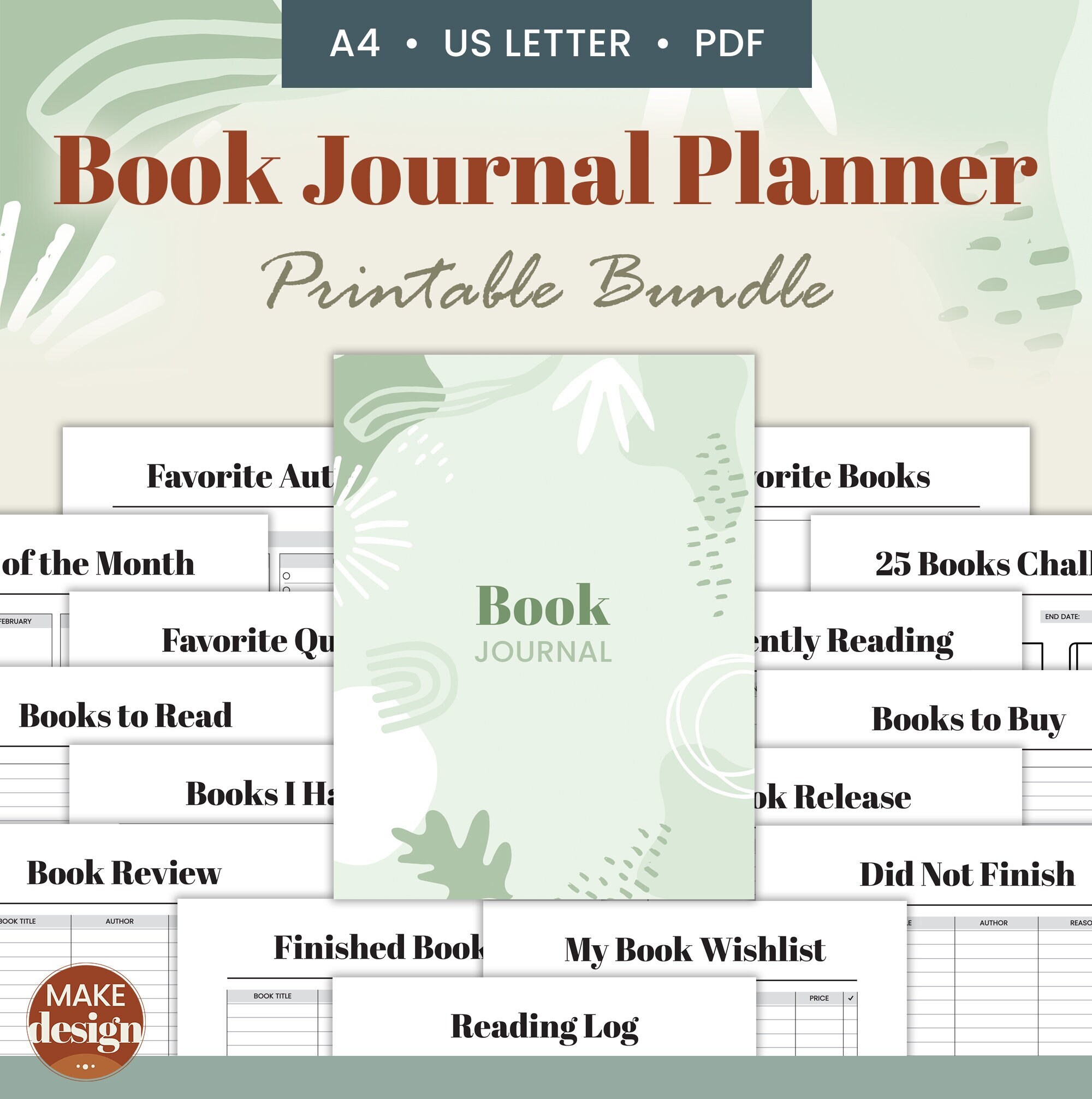 Book Journal Printable Planner, Book Lovers Planner Bundle, Reading Log ...