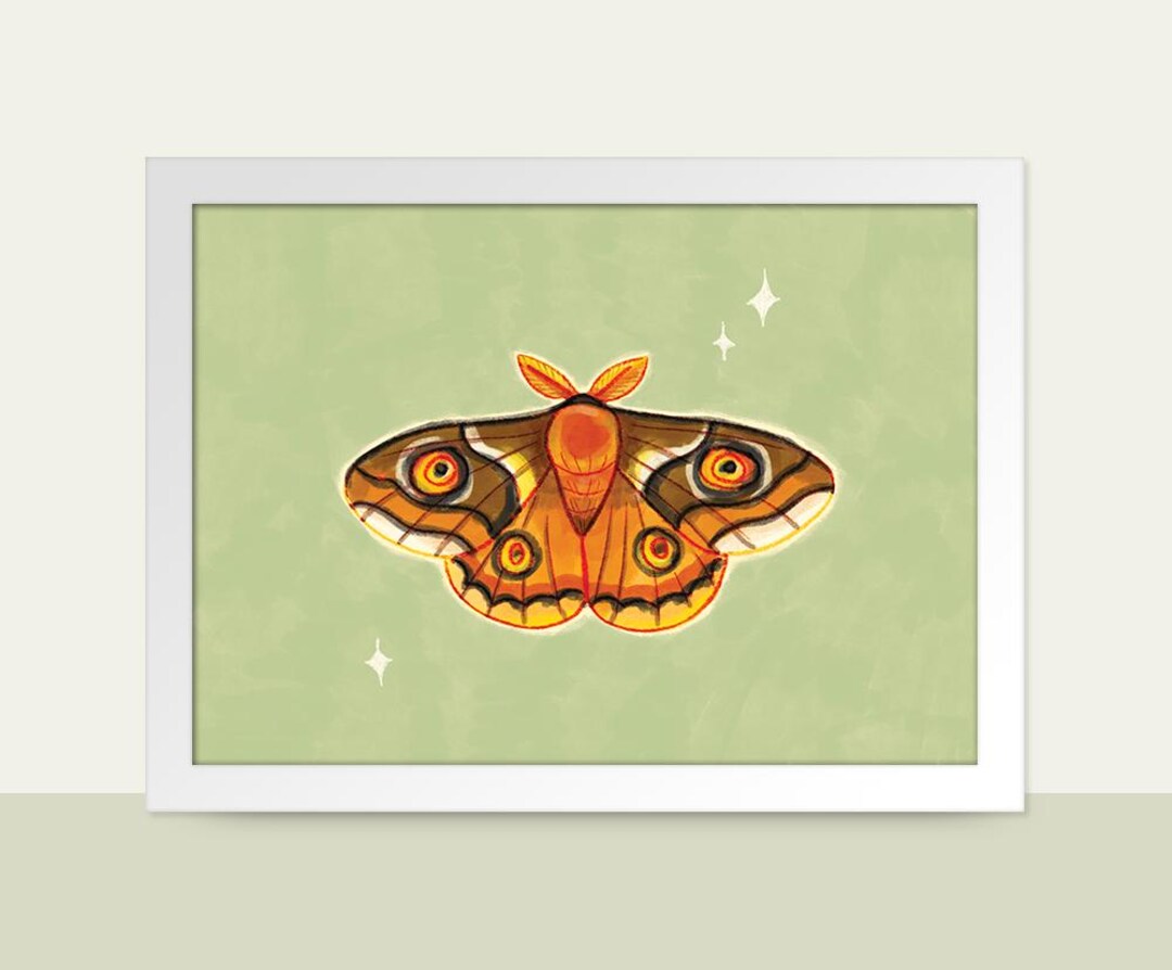 Illustrated Moth Art Print, Cute Wall Decor for Kids Teens or Women ...