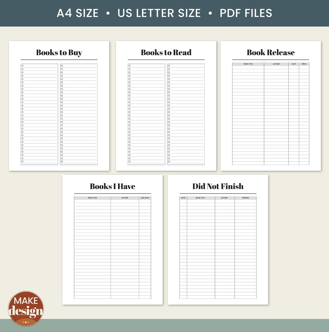 Book Journal Printable Planner Book Lovers Planner Bundle - Etsy