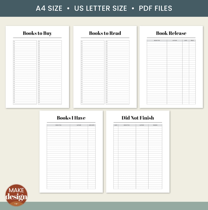 Book Journal Printable Planner Book Lovers Planner Bundle - Etsy