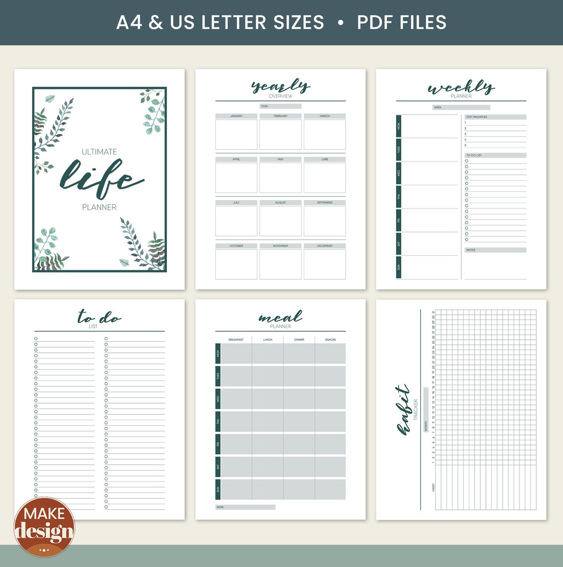 Undated Printable Planner Bundle Ultimate Life Planner Pack - Etsy