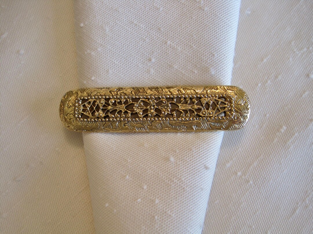 Brass & Gold Tone Filigree Bar Collar Brooch. Victorian Style 40's, 50 ...