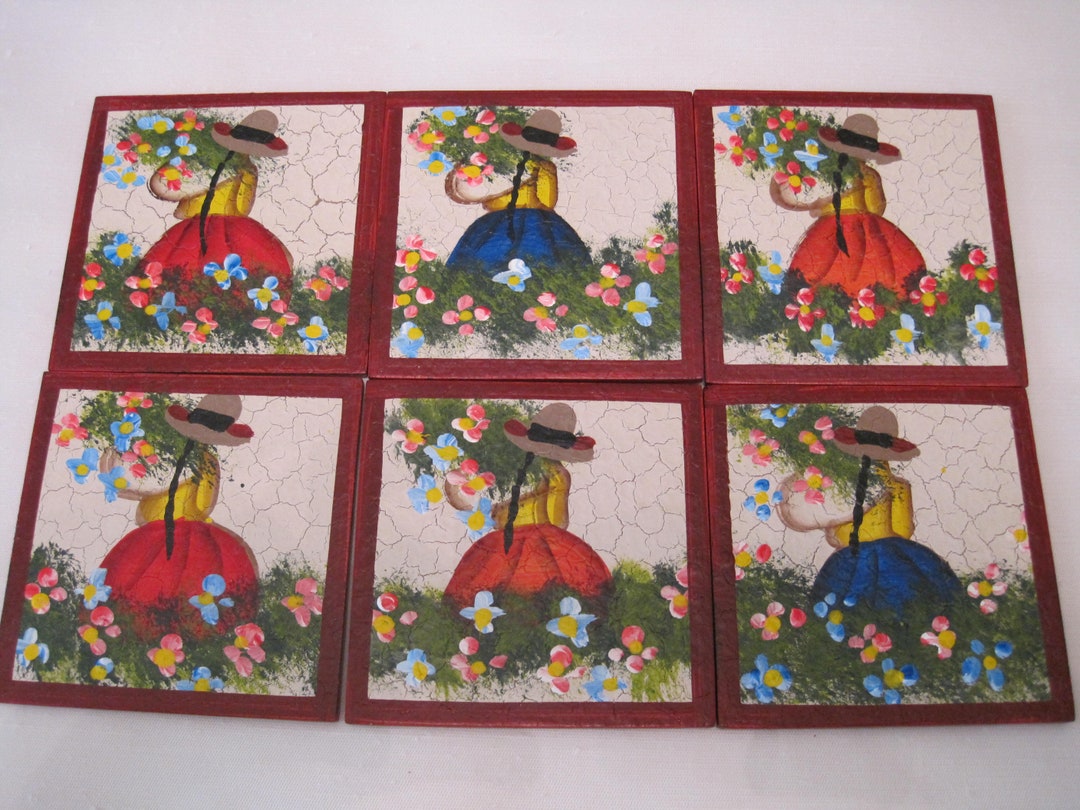 Drink Glass Coasters. Hand Painted, Made in Peru, Set of Six Drink ...