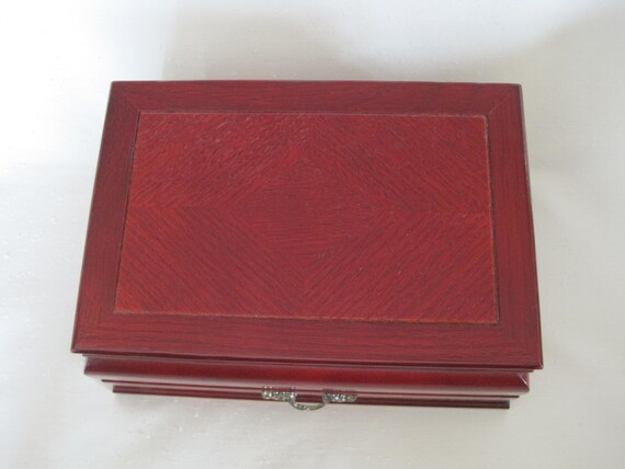Wood Mahogany Jewellery Box with Small Drawer & Green… - Gem