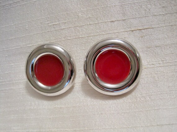 Red Lipstick Enamel & Shine Silver Tone Round Clip on… - Gem