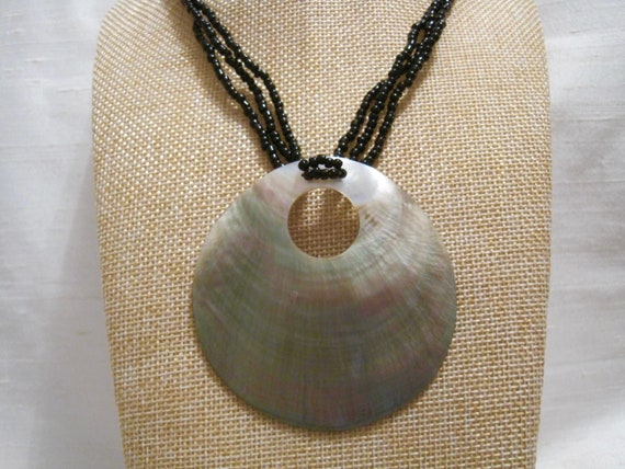 Genuine Rainbow Abalone Sea Shell Big Pendant & Black… - Gem