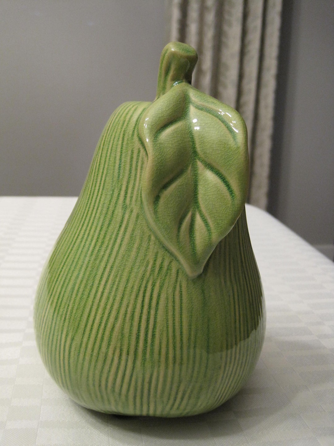 Ceramic/porcelain Green Pear Sculpture With Crackled Paint Effect ...