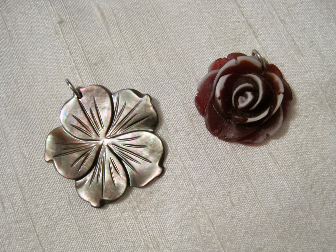 Genuine Rainbow Abalone Carved Flower & Celluloid Carved Rose Flower ...