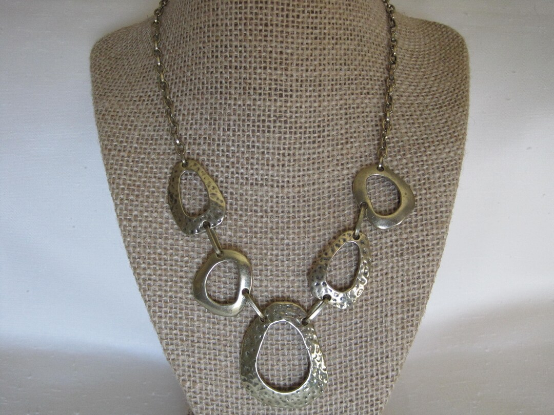 Modernist Brass Metal Tone Bib Necklace. Hammered Brass Tone - Etsy