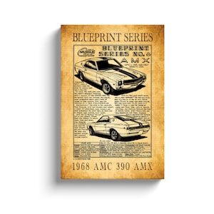 1968 AMC AMX Canvas Wrap Art Print, American Motors Muscle Car, Sizes ...