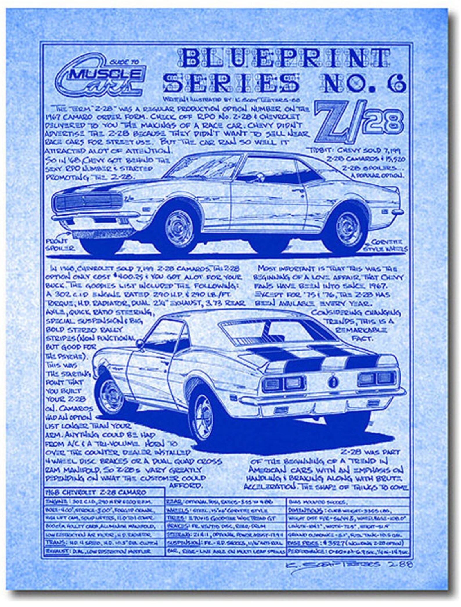 1968 Z-28 Camaro Chevy Diazo Blueprint Cardstock Art Print,man Cave ...