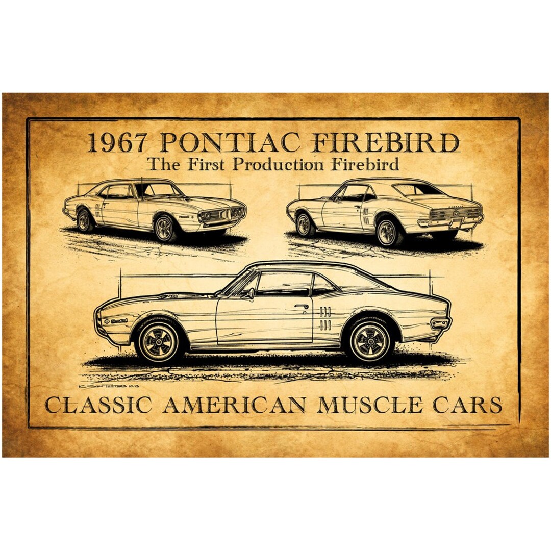1967 Pontiac Firebird Canvas Poster Art Print, 12x18 or 16x24, Pontiac ...
