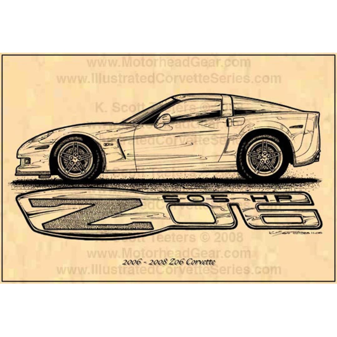 2006 2008 Z06 Corvette With Z06 Badge Car Art Print,06-08 Z06 Corvette ...