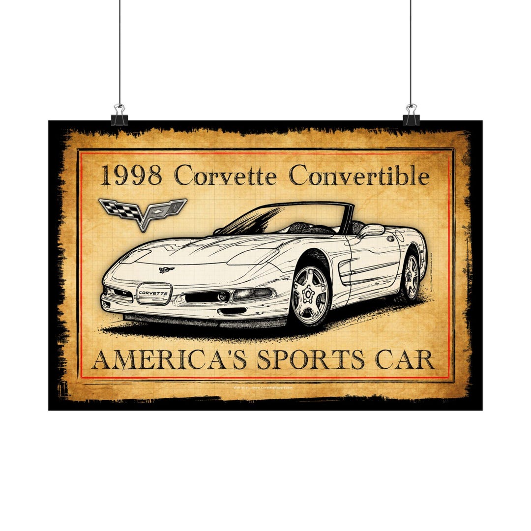 1998 Corvette Convertible Matte Museum Grade Paper Poster, 12x18 0r ...