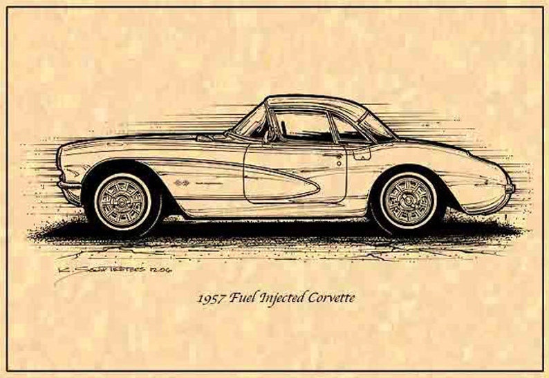 1957 C1 Corvette Profile Car Art Print,57 C1 Print,c1 Corvette,man Cave ...