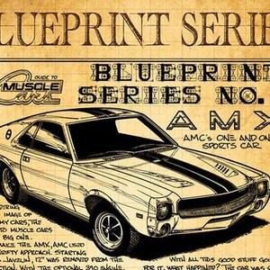 1968 AMC AMX Canvas Poster Art Print, American Motors Muscle Car, Sizes ...