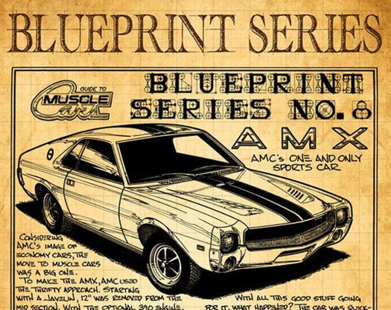 1968 AMC AMX Canvas Poster Art Print, American Motors Muscle Car, Sizes ...