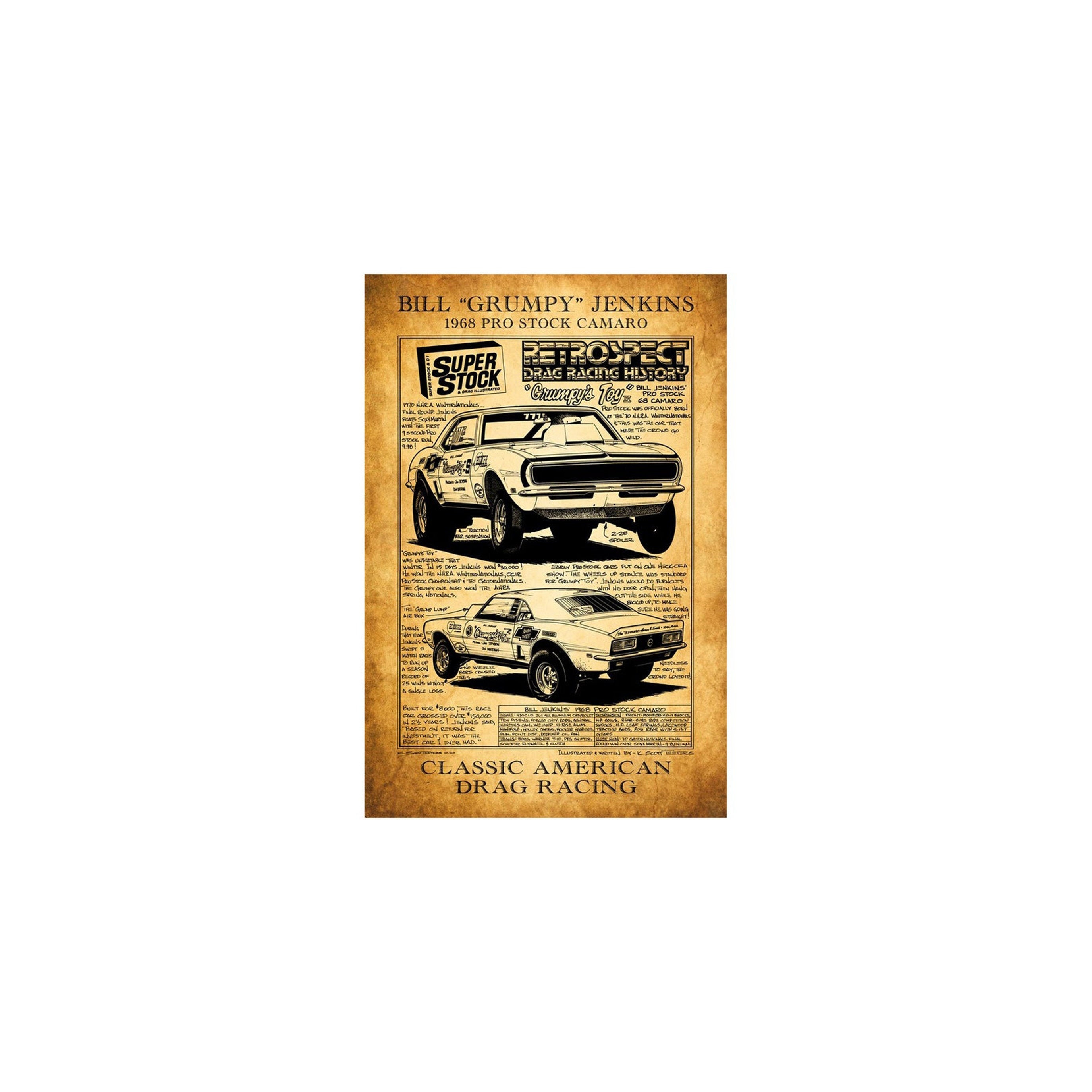Bill Grumpy Jenkins' 1968 Pro Stock Camaro Canvas Poster, 12x18 & 16x24 ...