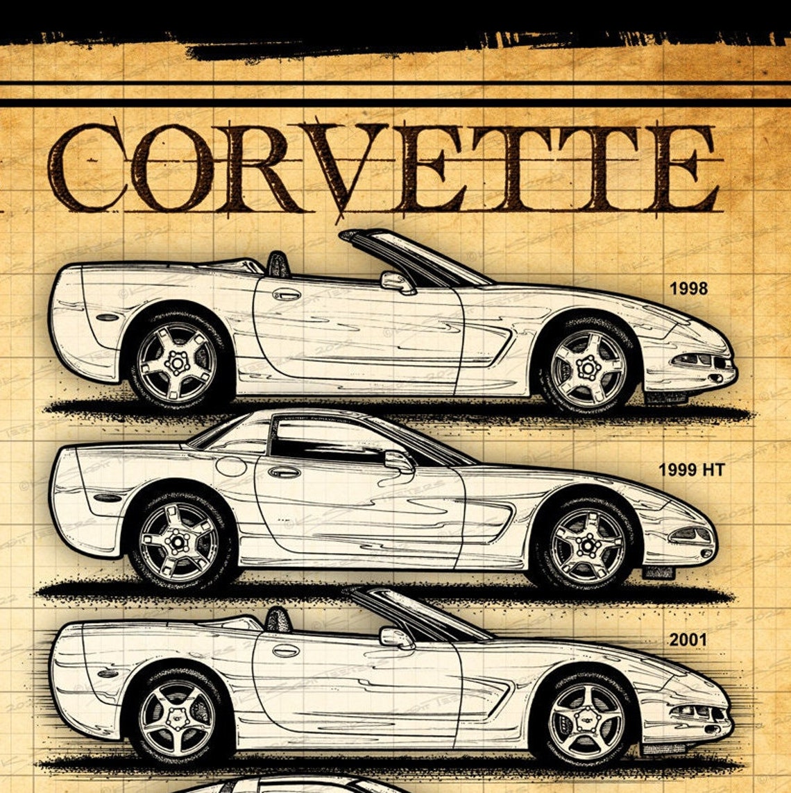 C5 Generation Corvette Canvas Poster Print, 12x18, 16x24, 1997 to 2004 ...