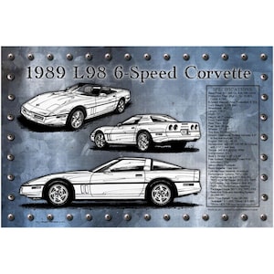 1989 L98 Corvette Art and Specs Canvas Poster, 12 X 18 or 16 X 24 - Etsy