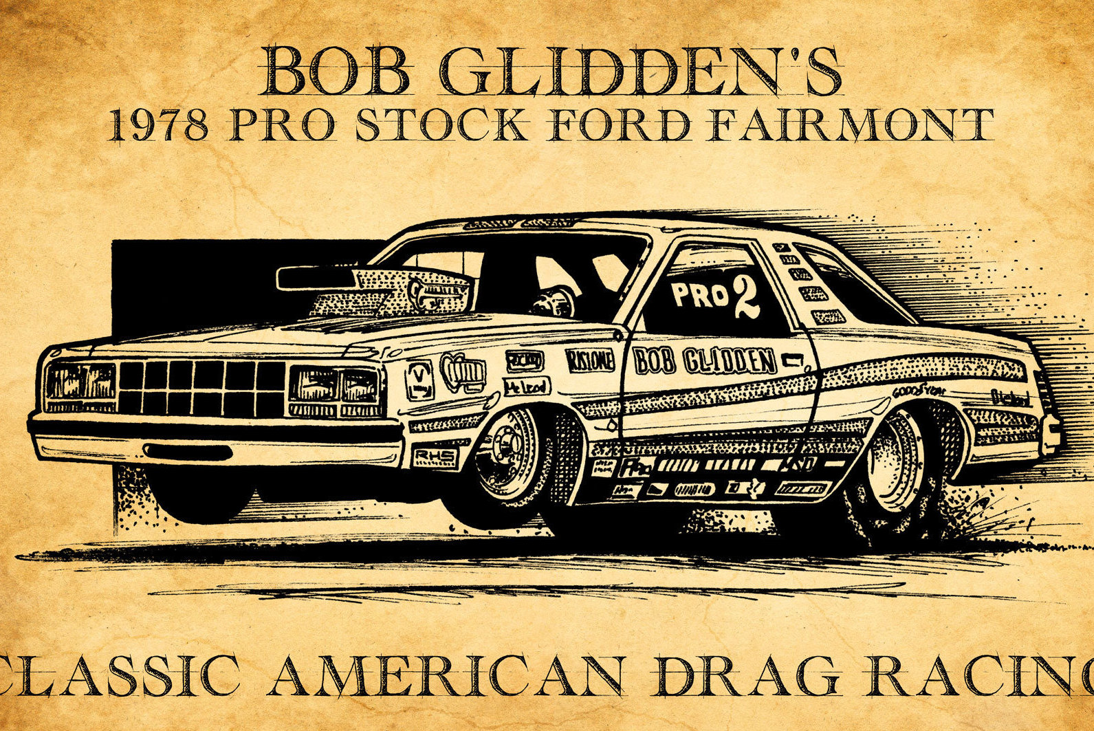 Bob Glidden 1978 Pro Stock Ford Fairmont Drag Racing Canvas Wrap, 12x18 ...