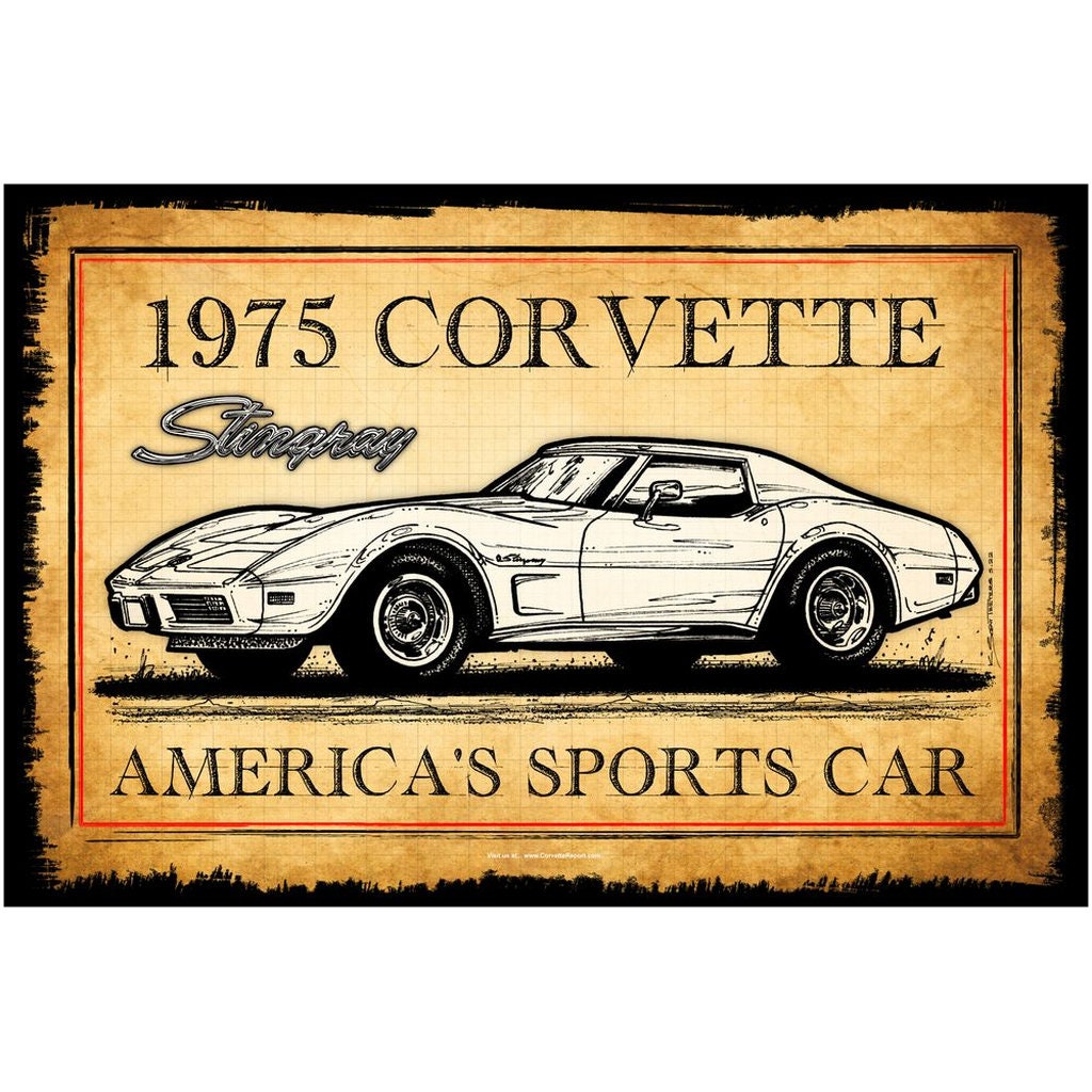 1975 Corvette Stingray Canvas Poster 12x18, 16x24, Art Print, Corvette ...