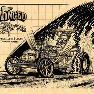 Drag Racing Art, Marcellus & Borsch "winged Express" Car Art, Aa/fuel ...