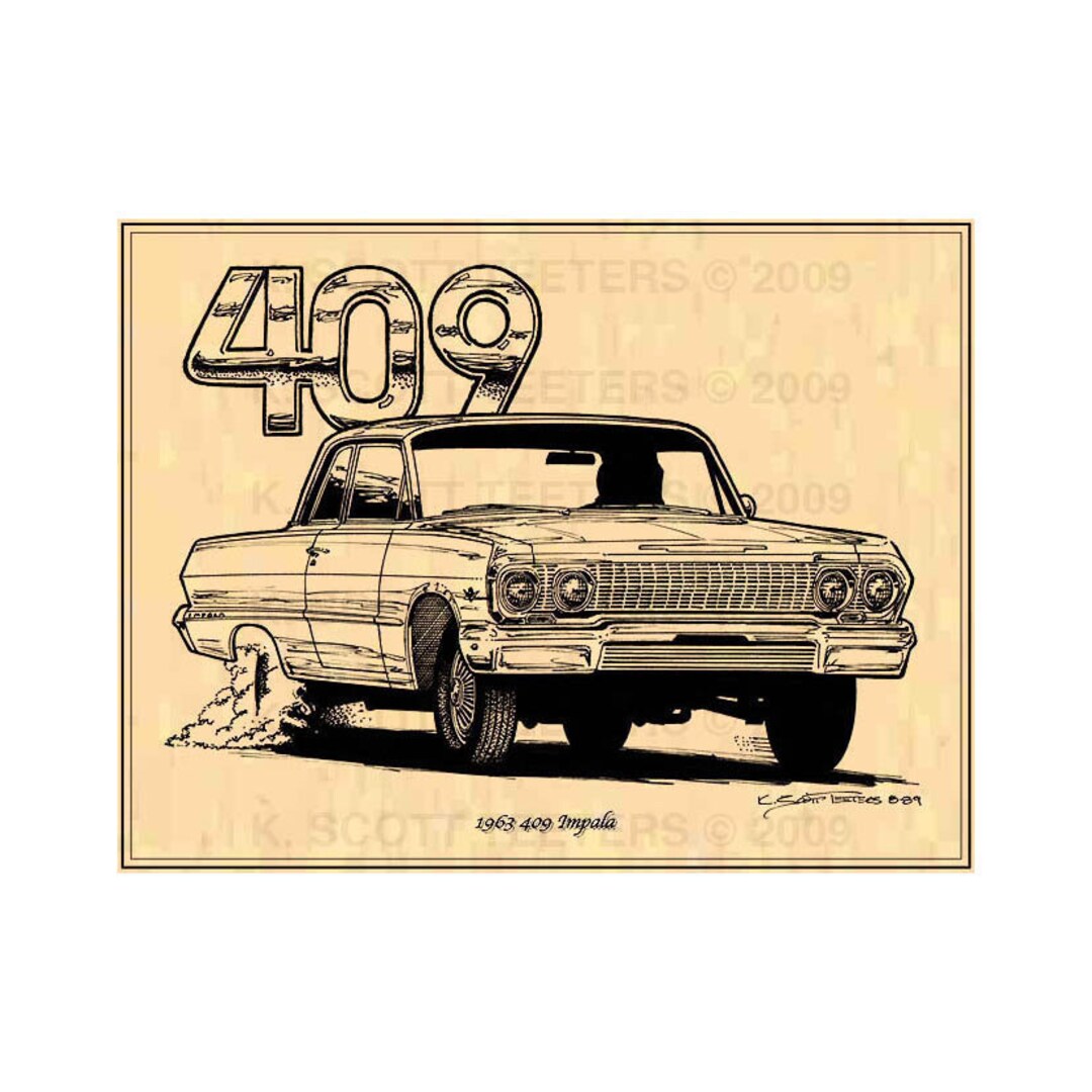 1963 409 Chevrolet Impala Car Art Print, 409 Chevy Musclecar,man Cave ...