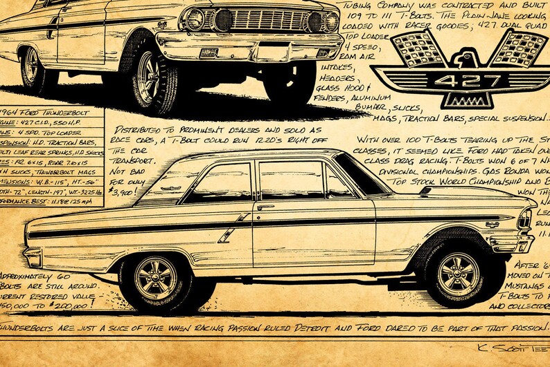 1964 Ford 427 Thunderbolt Drag Racer Canvas Art Poster 12x18 - Etsy