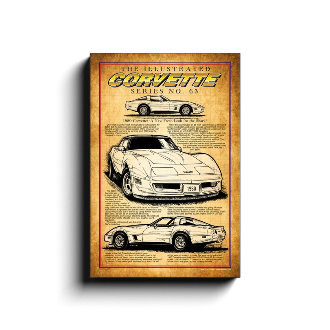 1980 Corvette Canvas Wrap Art Print ,12x18, 16x24 Classic C3 Shark ...