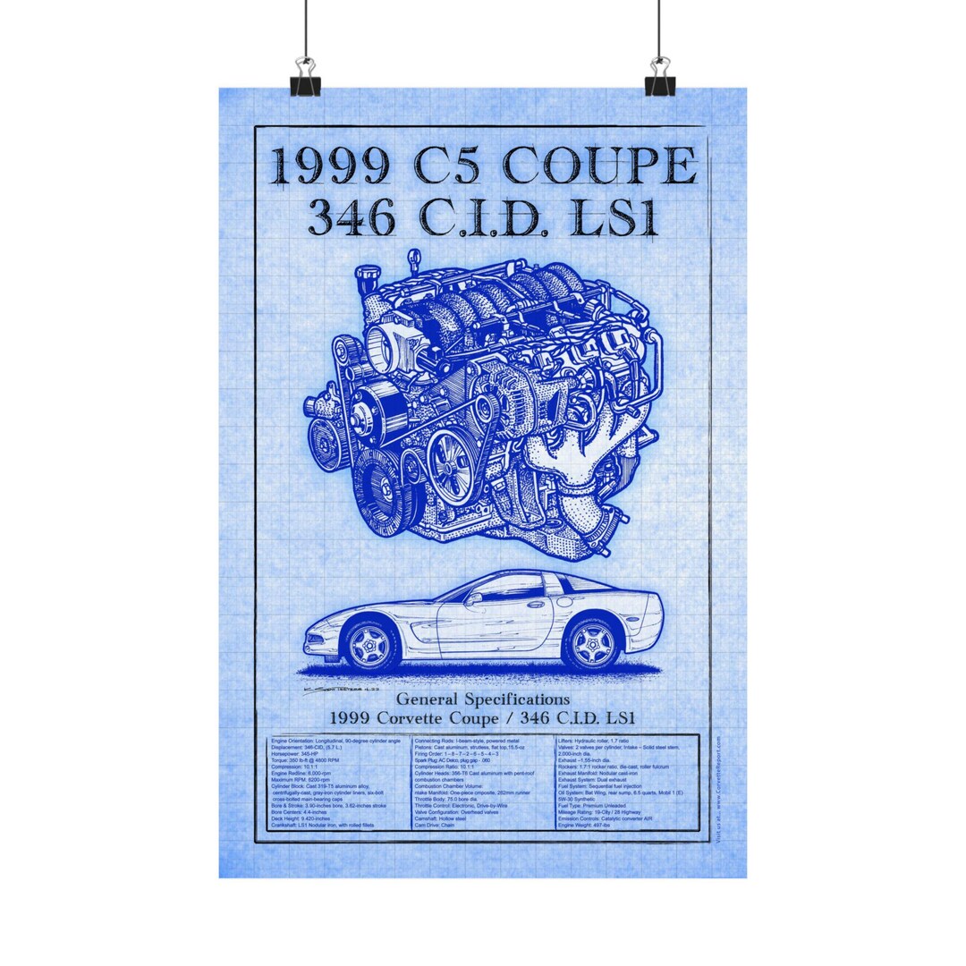 1999 LS1 Corvette Coupe Engine Print, Matte Museum Grade Art Print ...