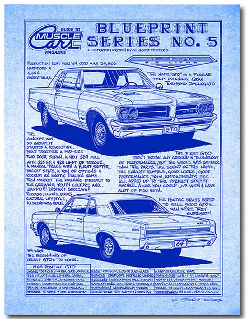1964 Pontiac GTO Diazo Blueprint Cardstock Car Print64 GM - Etsy