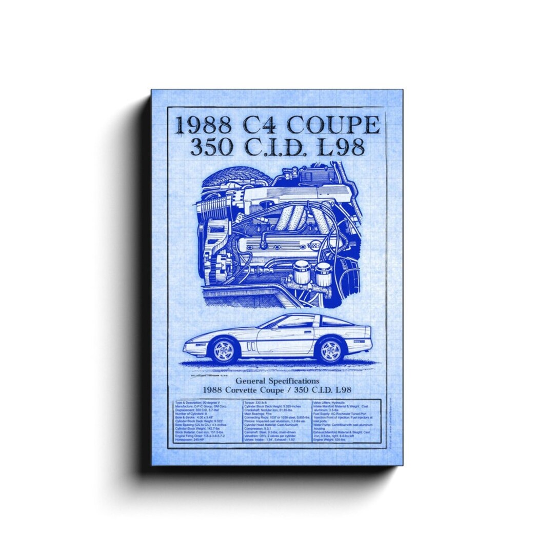1988 Corvette Coupe L98 350 Engine Canvas Wrap Art Print 12x18, 16x24 ...