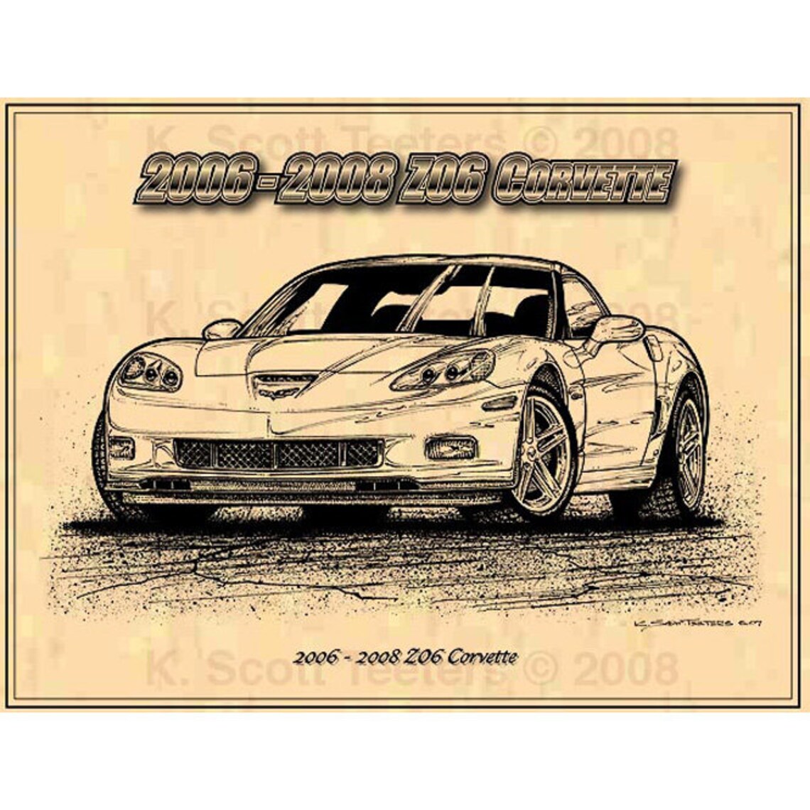 2006 - 2008 Z06 Corvette Car Art Print,06-08 Z06 Corvette, C6 Corvette ...