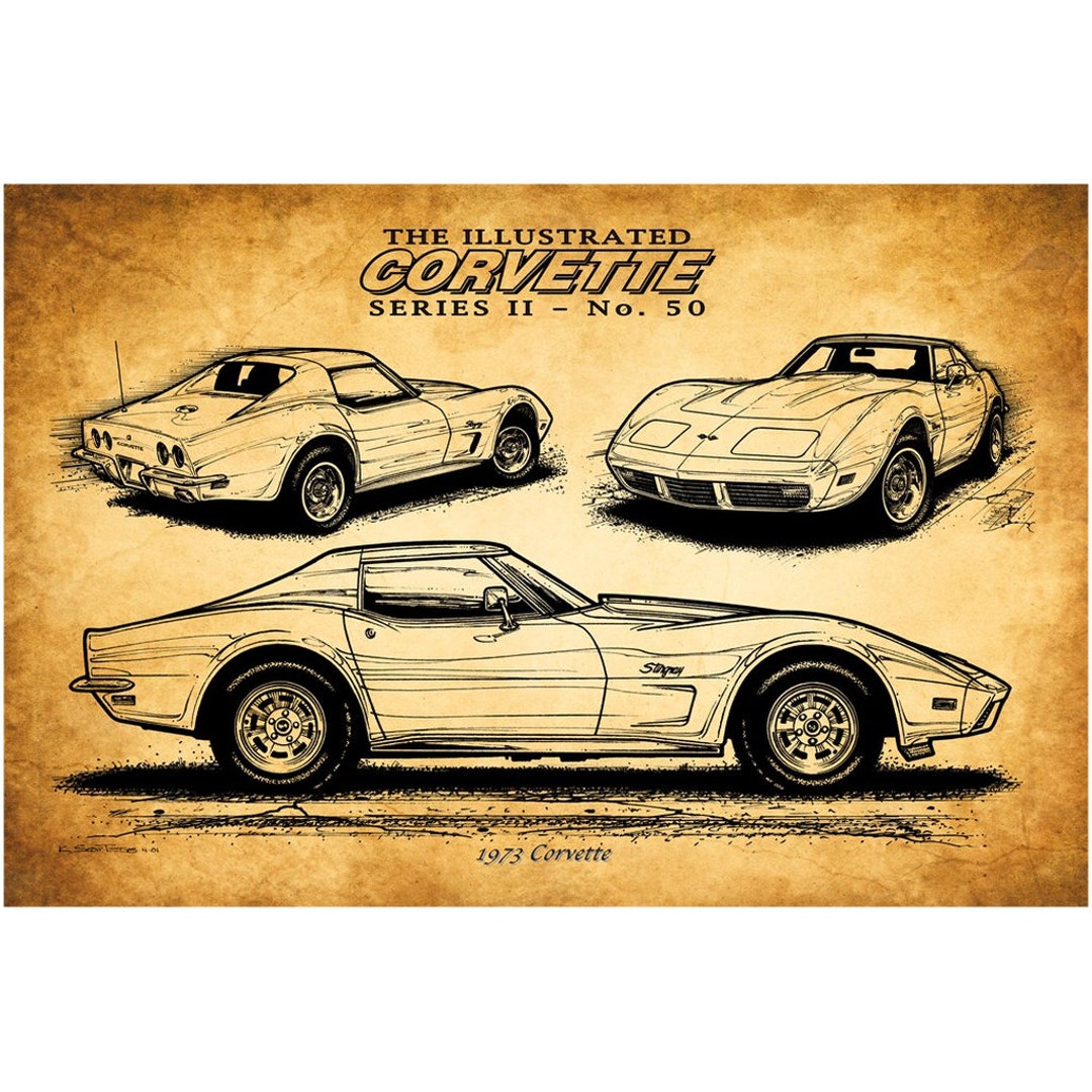 1973 Corvette Canvas Poster Print, 12x18 or 16x24, C3 Corvette, Car Guy ...