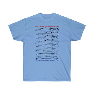 C1 to C8 Corvette Generations T-shirt, C1 to C8 Profile Art Shirt ...