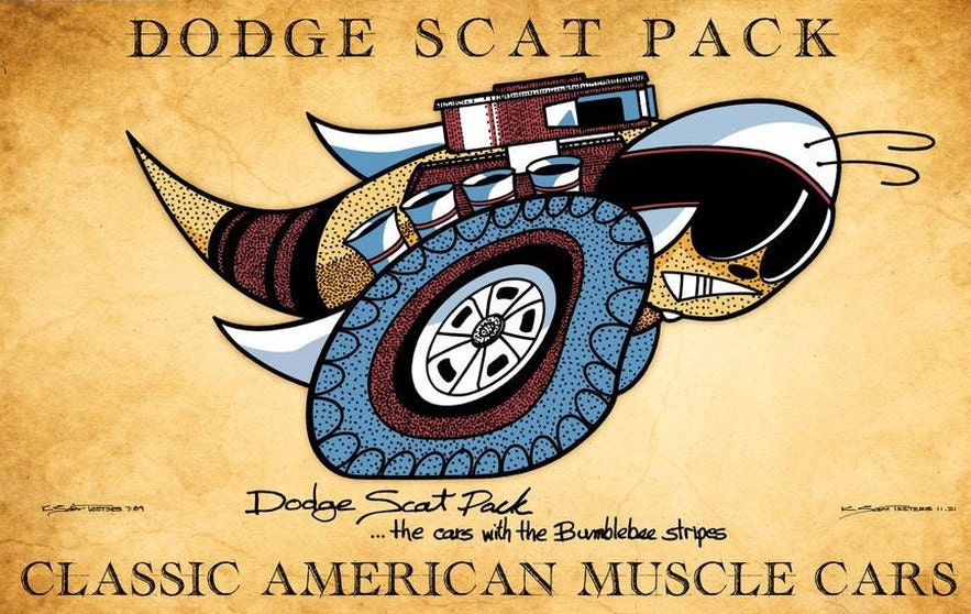 1970 Dodge Scat Pack Badge Canvas Wrap Art Print, 12x18, 16x24, Dodge ...