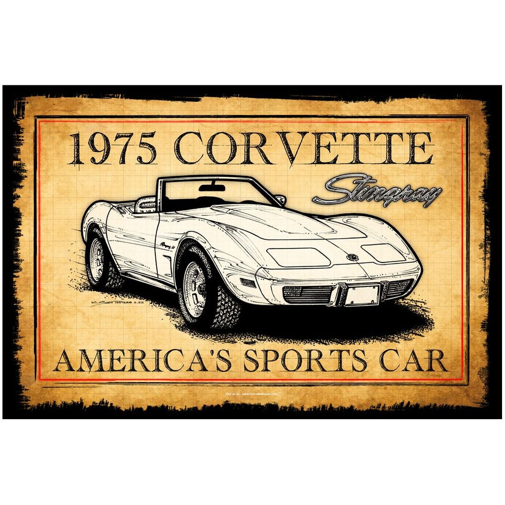 1975 Corvette Stingray Convertible Canvas Poster 12x18, 16x24, Corvette ...