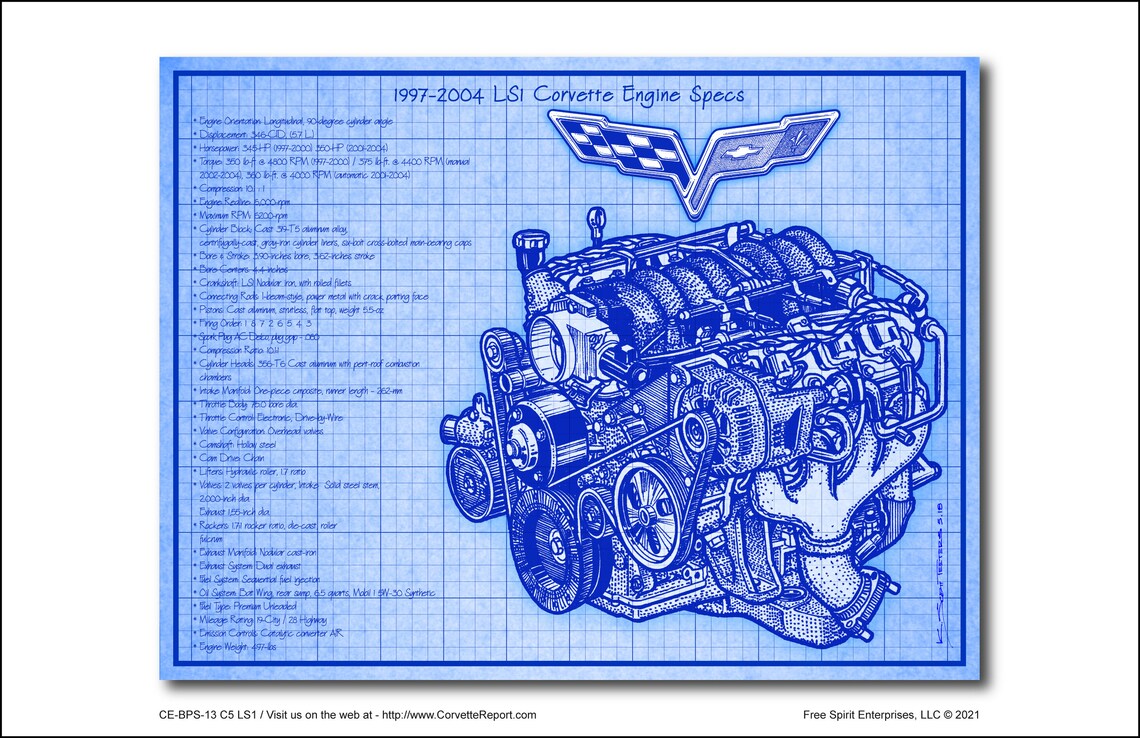 1997-2004 LS1 350 Corvette Engine Blueprint Series Poster Art - Etsy