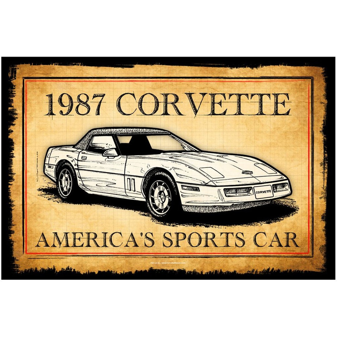 1987 C4 Corvette Canvas Poster Print, 12x18, 16x24, Classic C4 Corvette ...